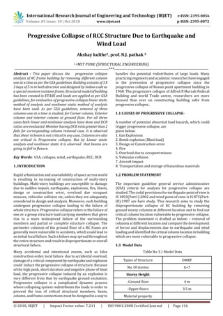IRJET- Progressive Collapse of RCC Structure Due to Earthquake and Wind Load | PDF