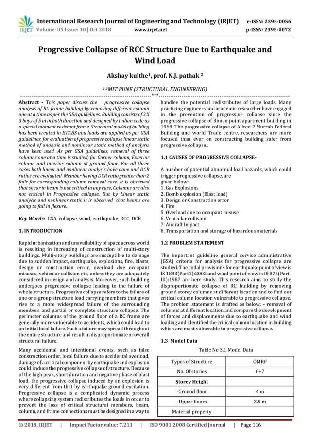 IRJET- Progressive Collapse of RCC Structure Due to Earthquake and Wind ...