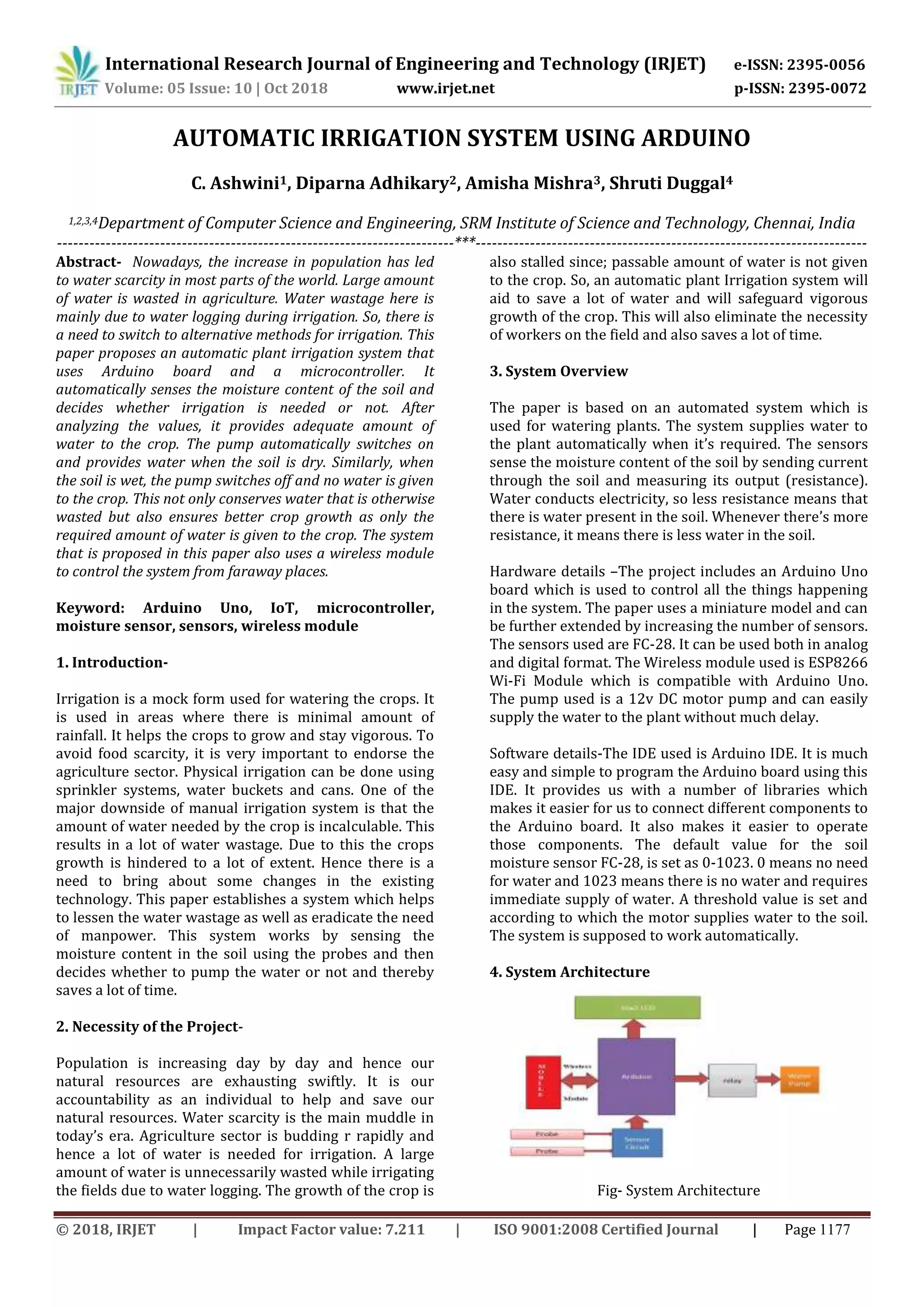 IRJET- Automatic Irrigation System using Arduino | PDF
