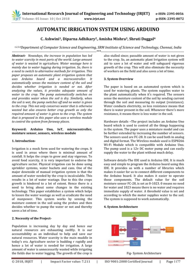 IRJET- Automatic Irrigation System using Arduino | PDF