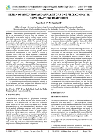IRJET- Design Optimization and Analysis of a One Piece Composite Drive Shaft for Rear Wheel | PDF