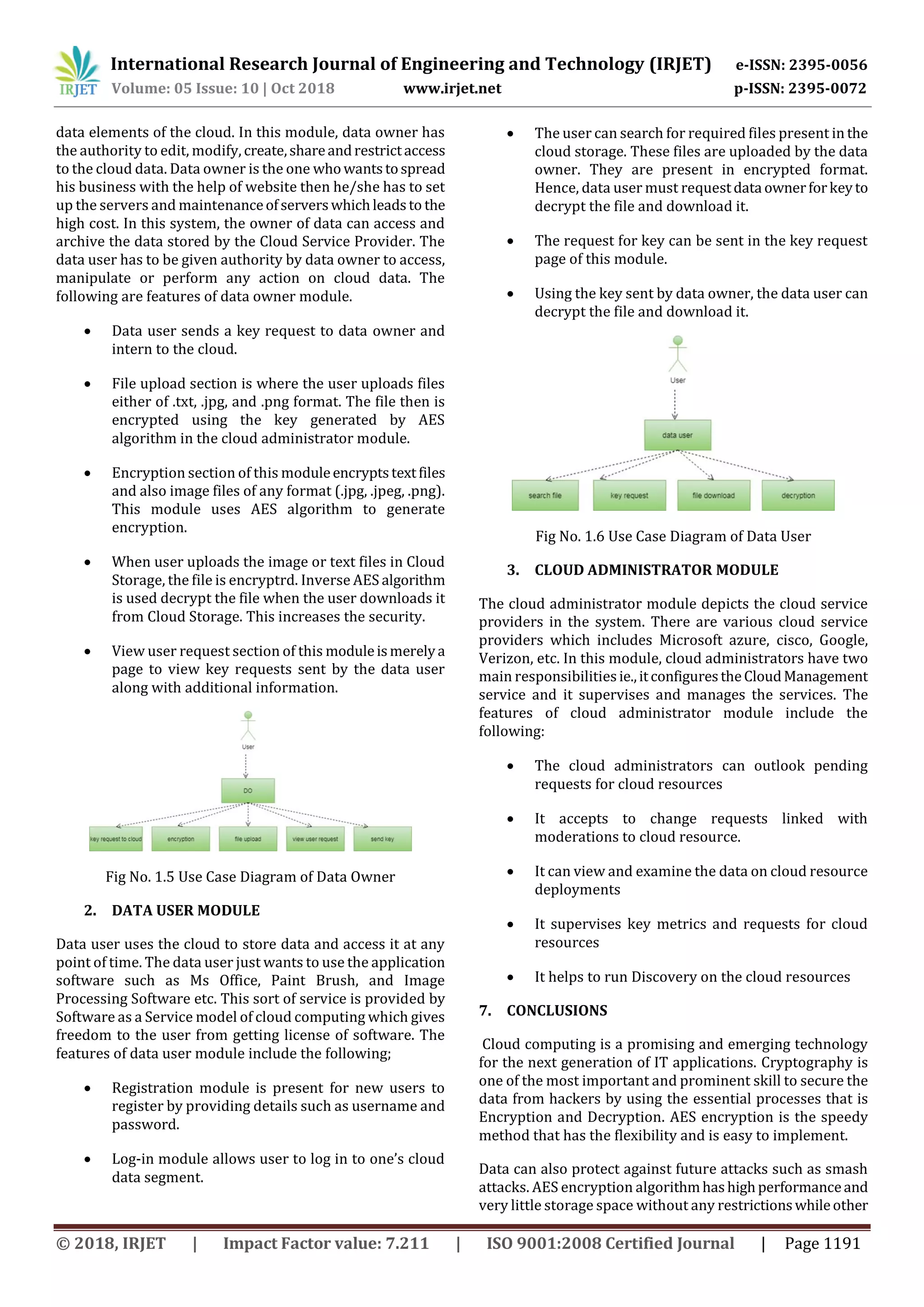 IRJET- Cloud Data Security using AES Algorithm | PDF