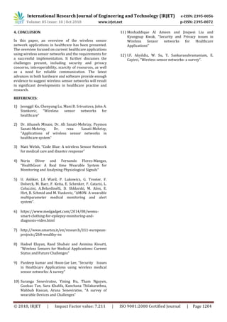 IRJET- Applications of Wireless Sensor Networks in Healthcare: An ...