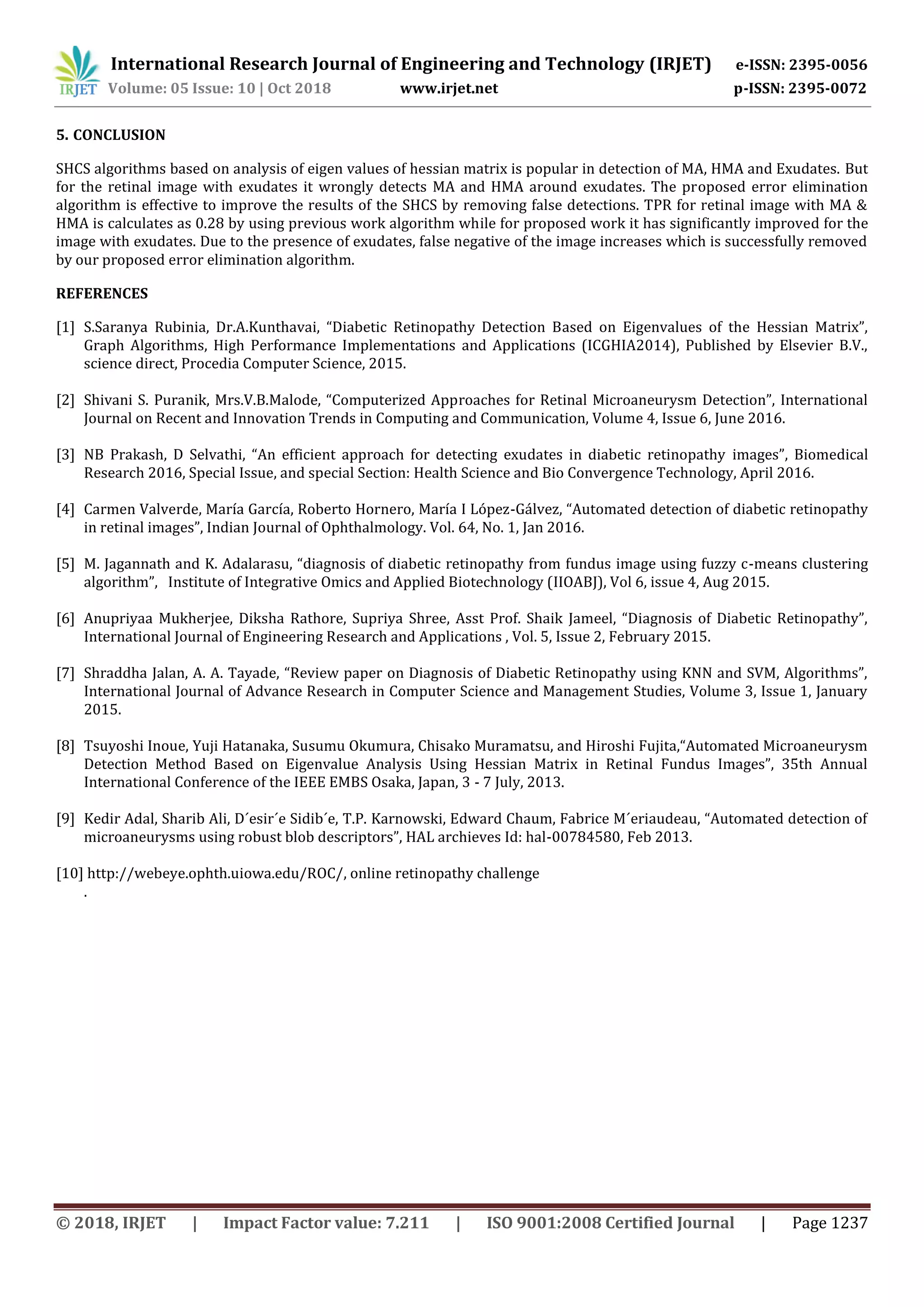 Irjet Application Of False Removal Algorithm Specially For Retinal
