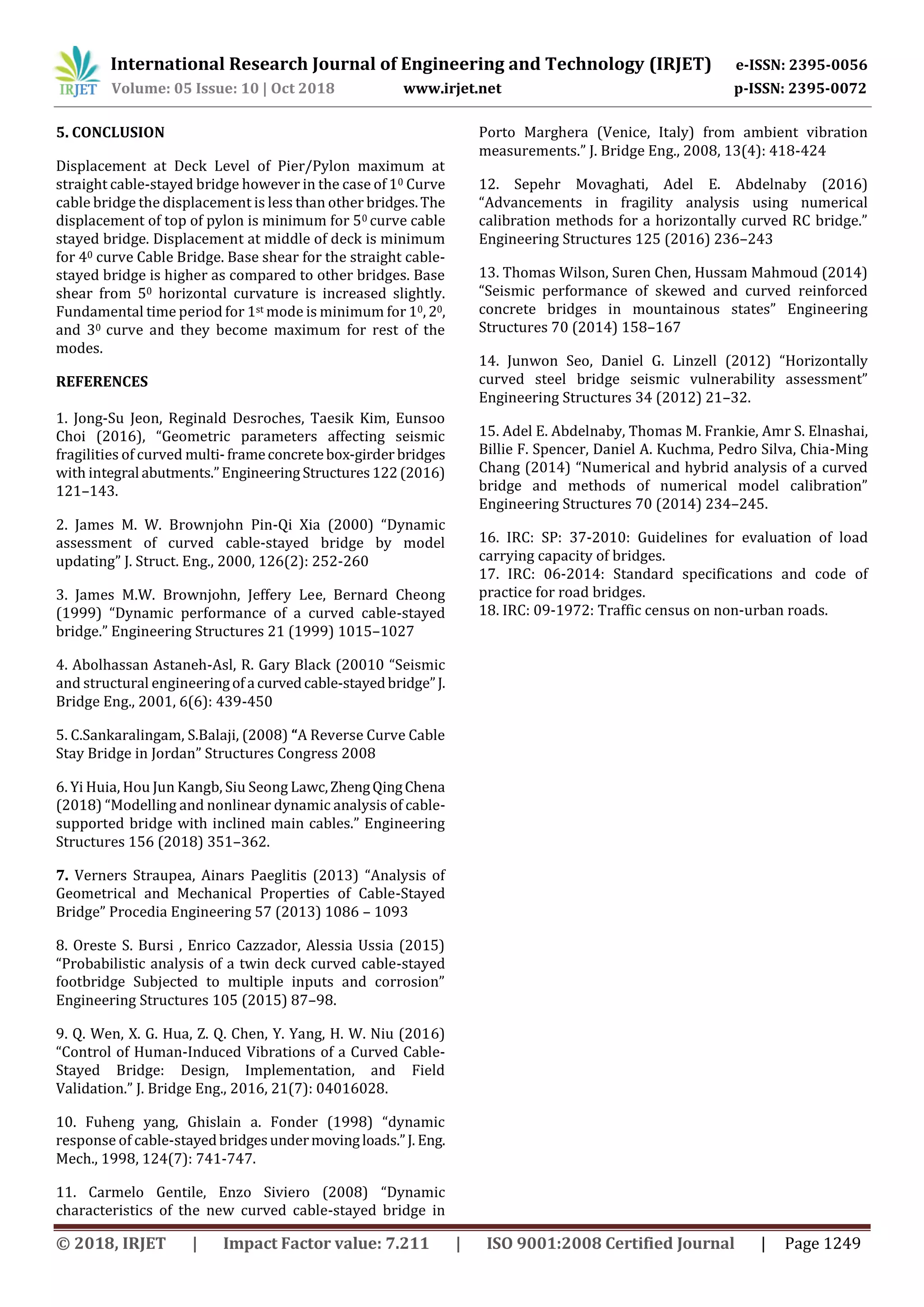IRJET- Seismic Analysis of Curve Cable-Stayed Bridge | PDF
