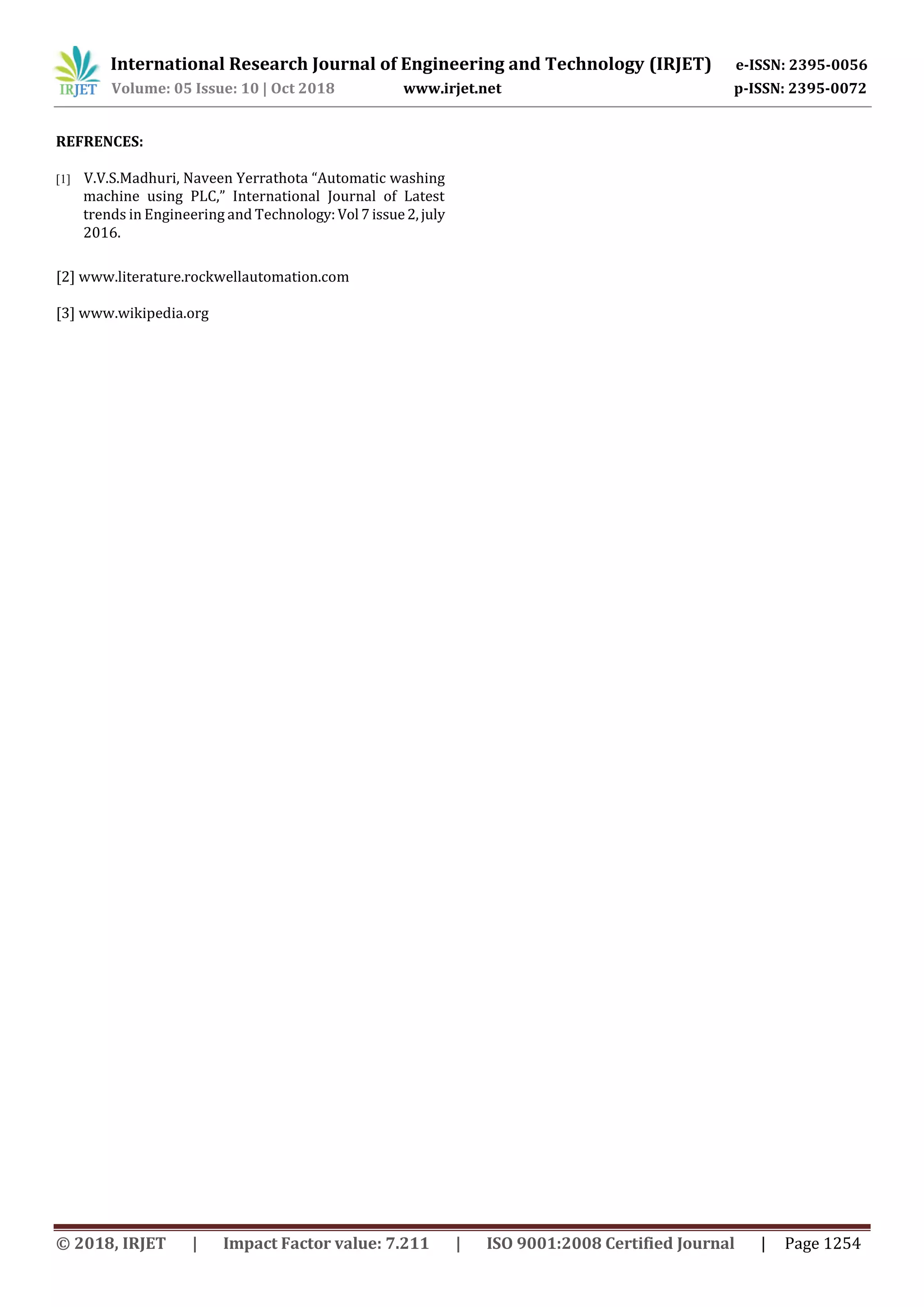 IRJET- PLC based Washing Machine | PDF IRJET- PLC based Washing Machine | PDF