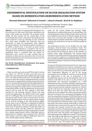 IRJET- Experimental Investigation on Water Desalination System based on Humidification ...