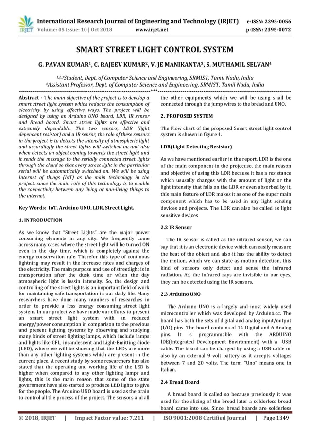 IRJET- Smart Street Light Control System | PDF