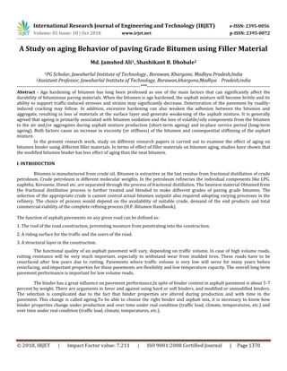 IRJET- A Study on Aging Behavior of Paving Grade Bitumen using Filler ...