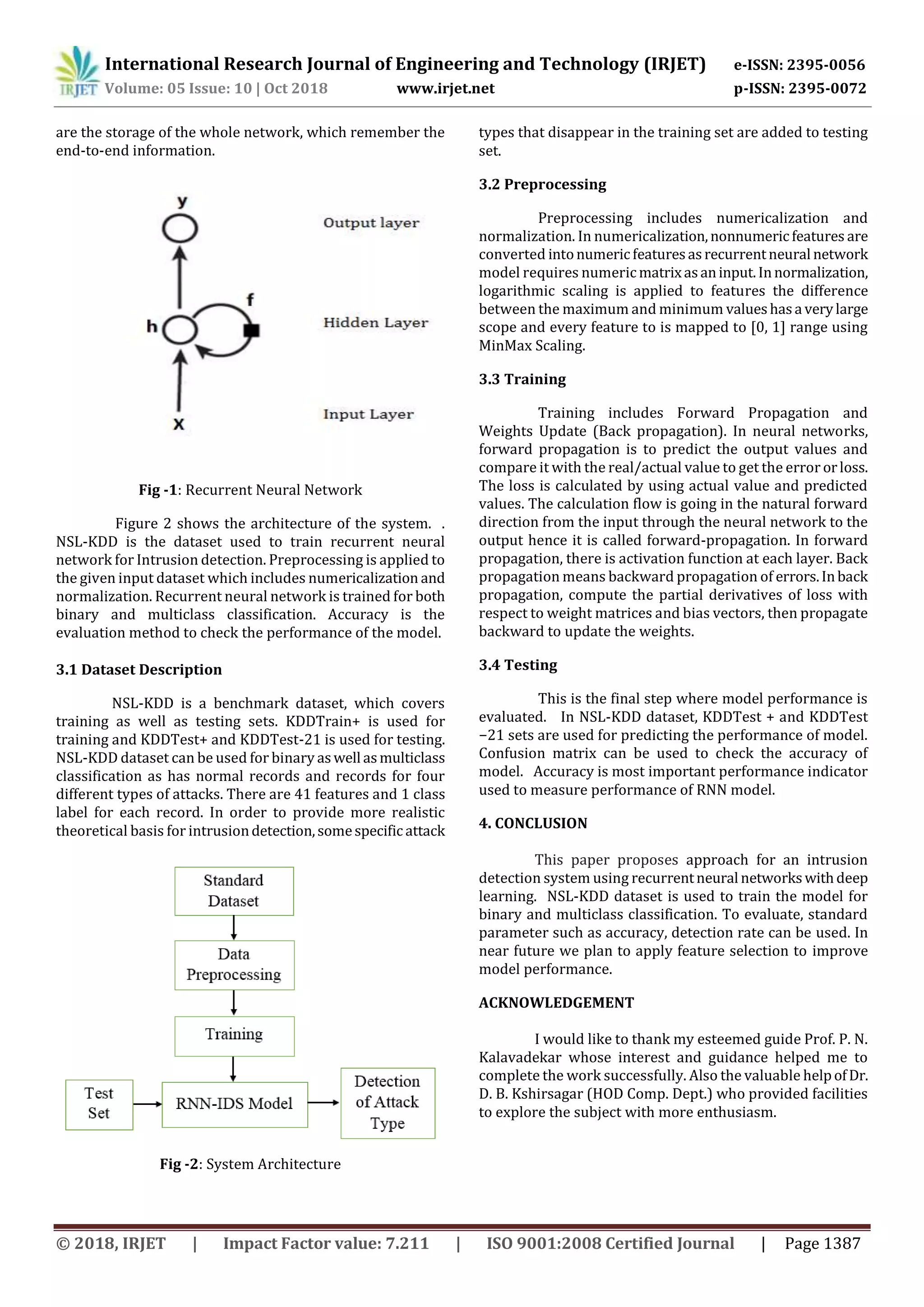 IRJET- Review on Intrusion Detection System using Recurrent Neural Network with Deep Learning | PDF