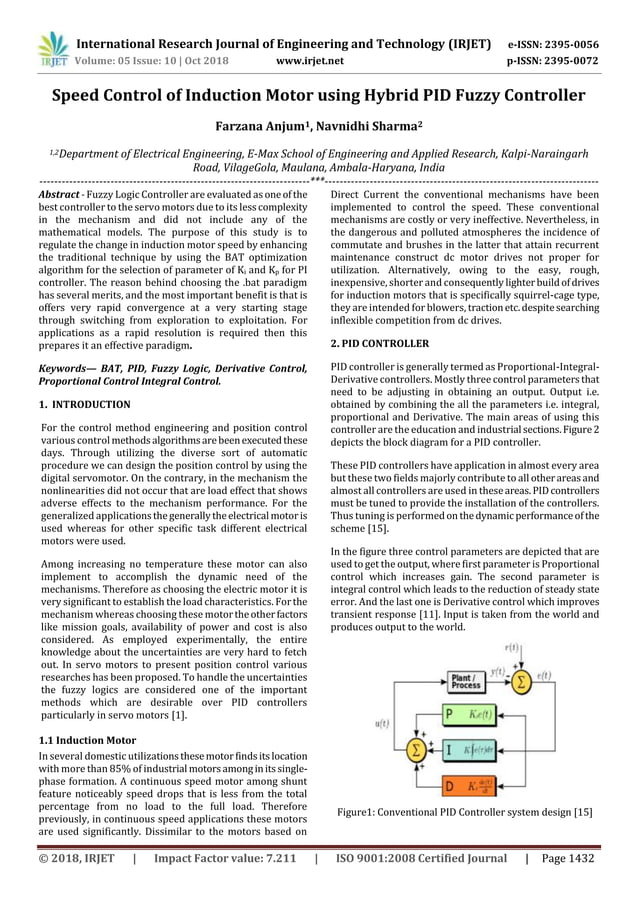 IRJET- Speed Control of Induction Motor using Hybrid PID Fuzzy Controller | PDF