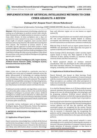 IRJET- Implementation of Artificial Intelligence Methods to Curb Cyber Assaults: A Review | PDF