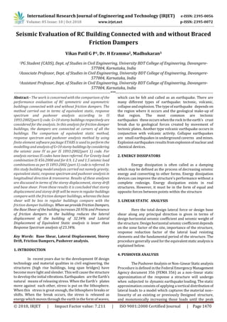 IRJET- Seismic Evaluation of RC Building Connected with and without Braced Friction Dampers | PDF