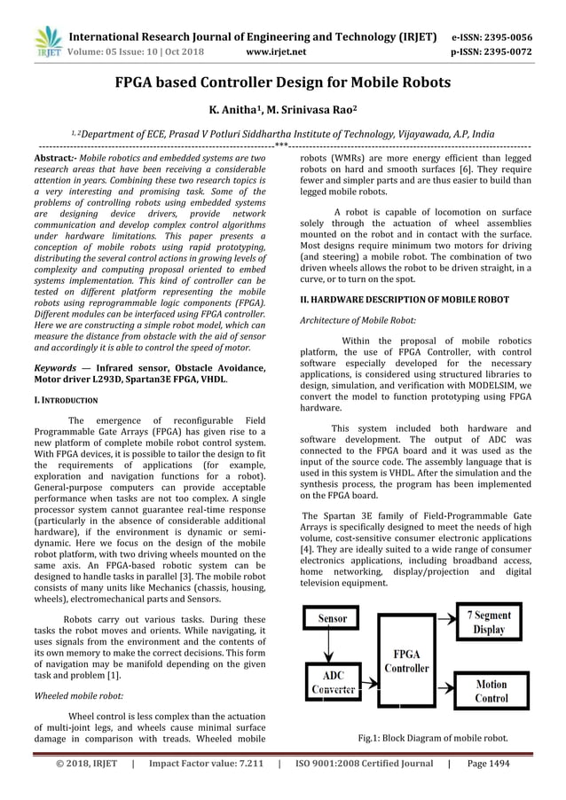 IRJET- FPGA based Controller Design for Mobile Robots | PDF