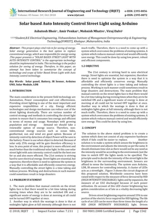 IRJET- Solar based Auto Intensity Control Street Light using Arduino | PDF