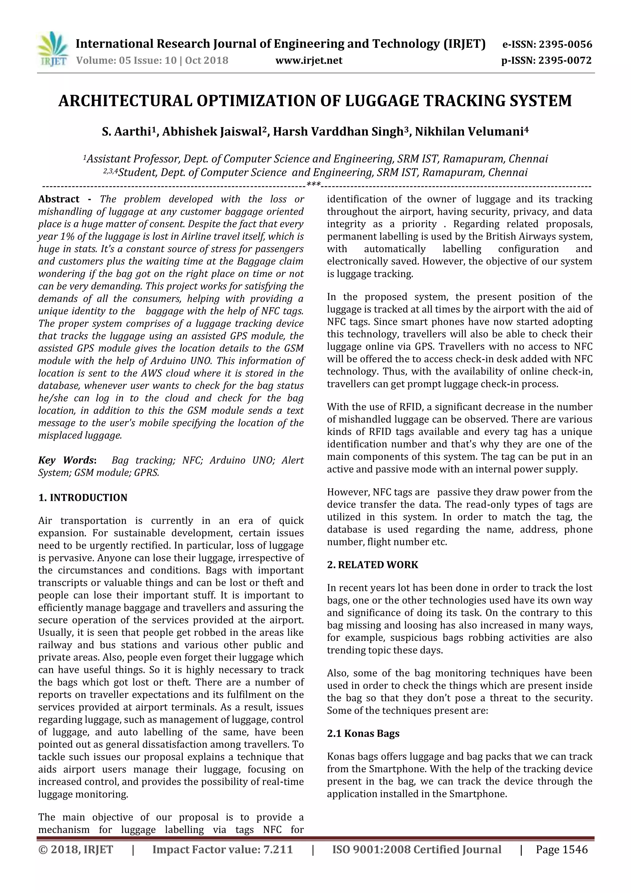 IRJET- Architectural Optimization of Luggage Tracking System | PDF