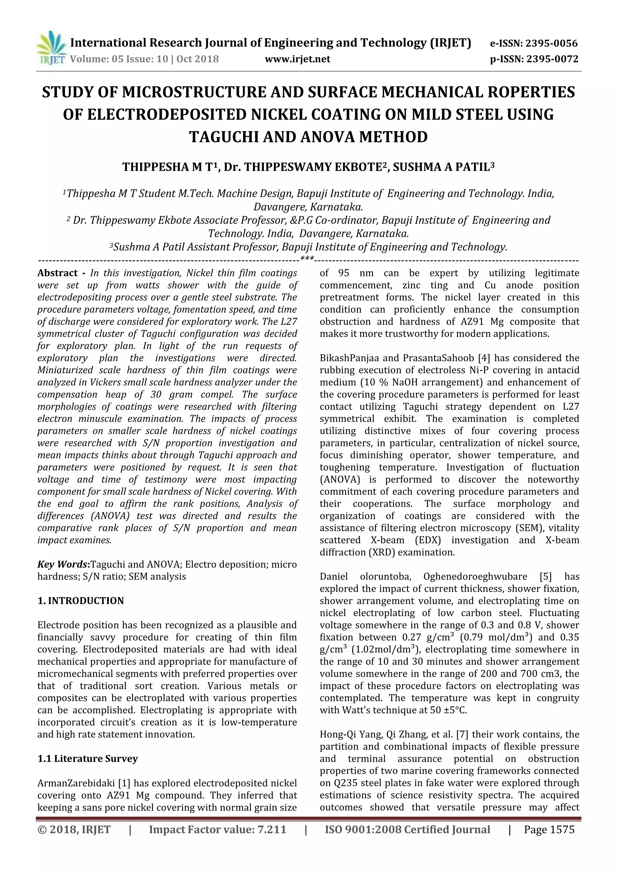 IRJET- Study of Microstructure and Surface Mechanical Properties of Electrodeposited Nickel ...