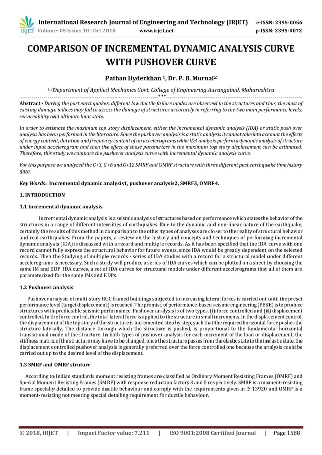 IRJET- Comparison of Incremental Dynamic Analysis Curve with Pushover Curve | PDF