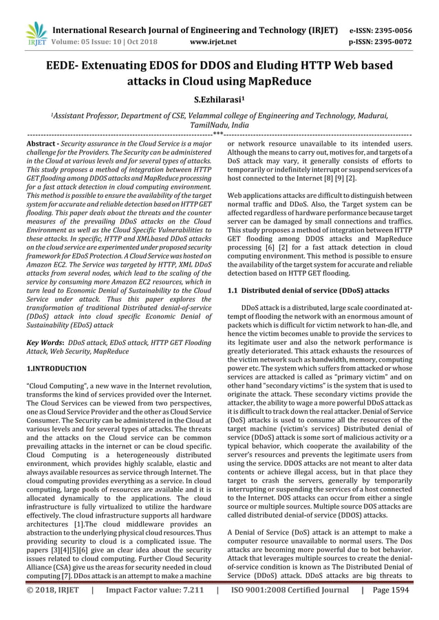 IRJET- EEDE- Extenuating EDOS for DDOS and Eluding HTTP Web based Attacks in Cloud using ...