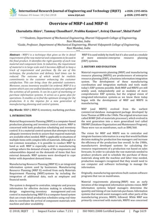 IRJET- Overview of MRP-I and MRP-II | PDF
