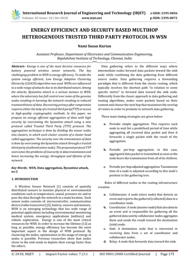 IRJET- Energy Efficiency and Security based Multihop Heterogeneous ...