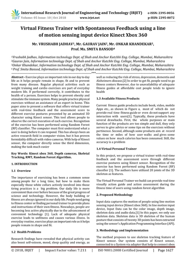 IRJET- Virtual Fitness Trainer with Spontaneous Feedback using a Line of Motion Sensing Input ...