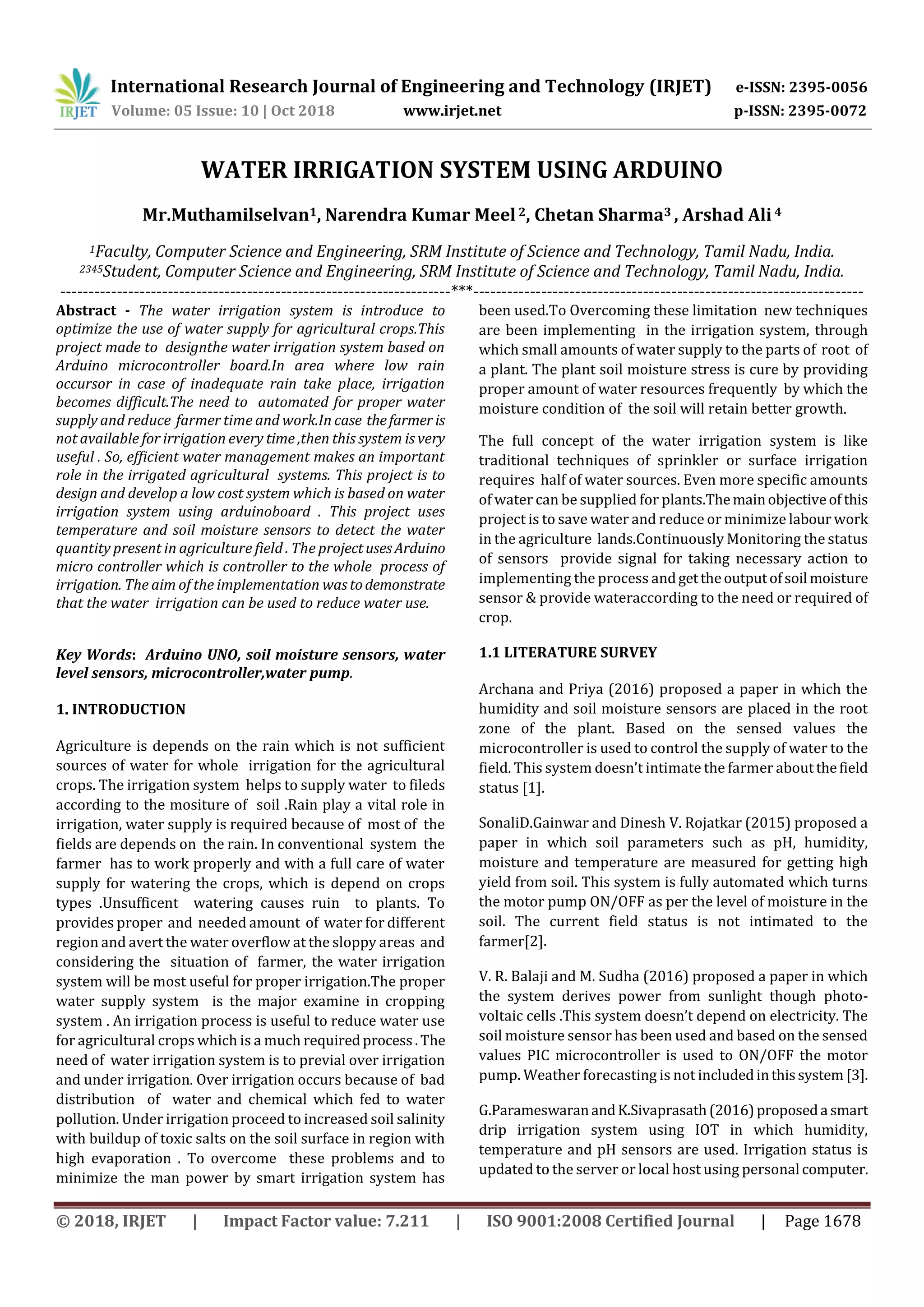 IRJET- Water Irrigation System using Arduino | PDF