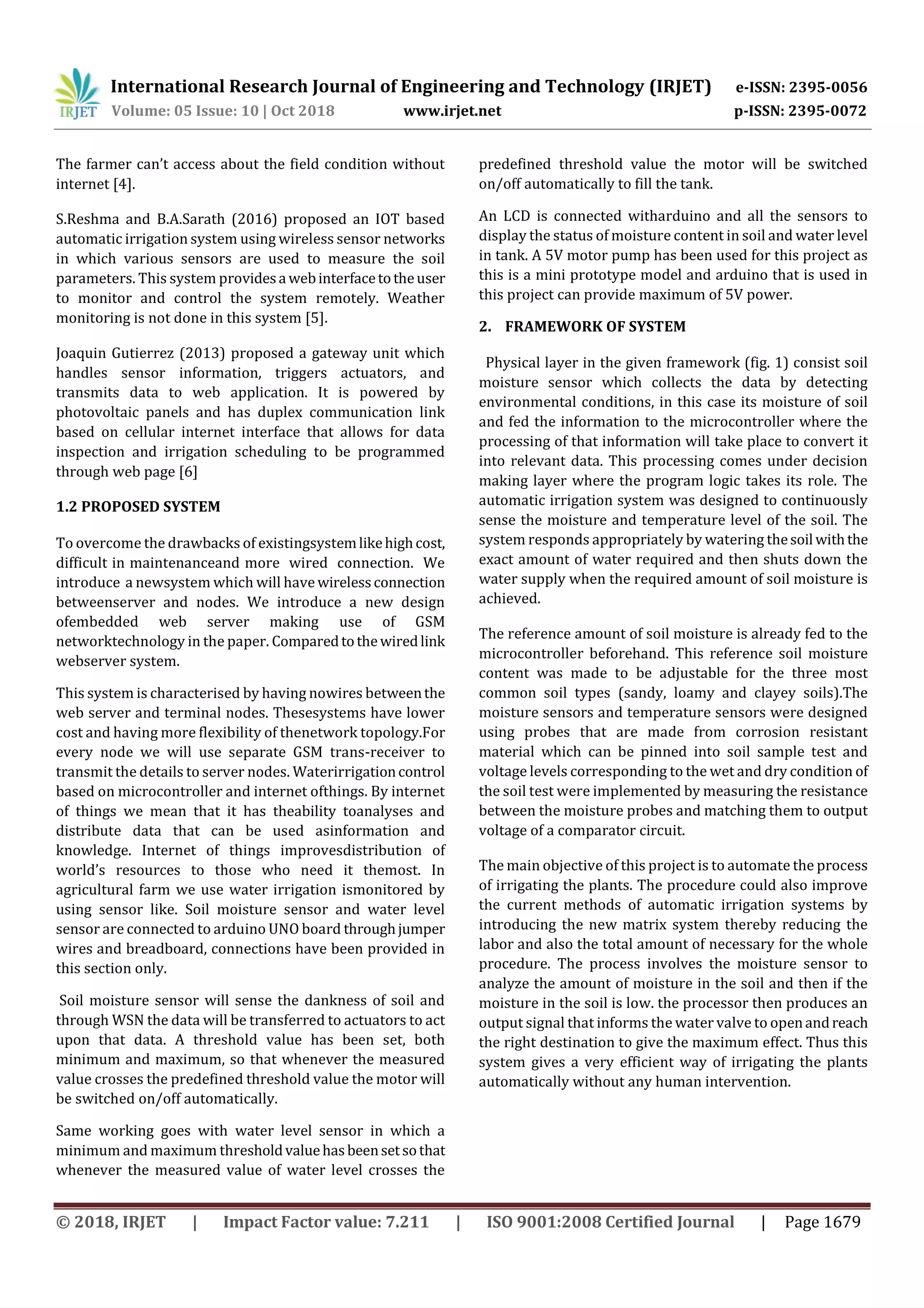 IRJET- Water Irrigation System using Arduino | PDF
