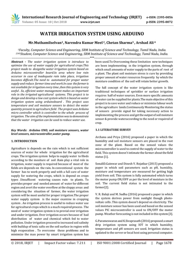 IRJET- Water Irrigation System using Arduino | PDF