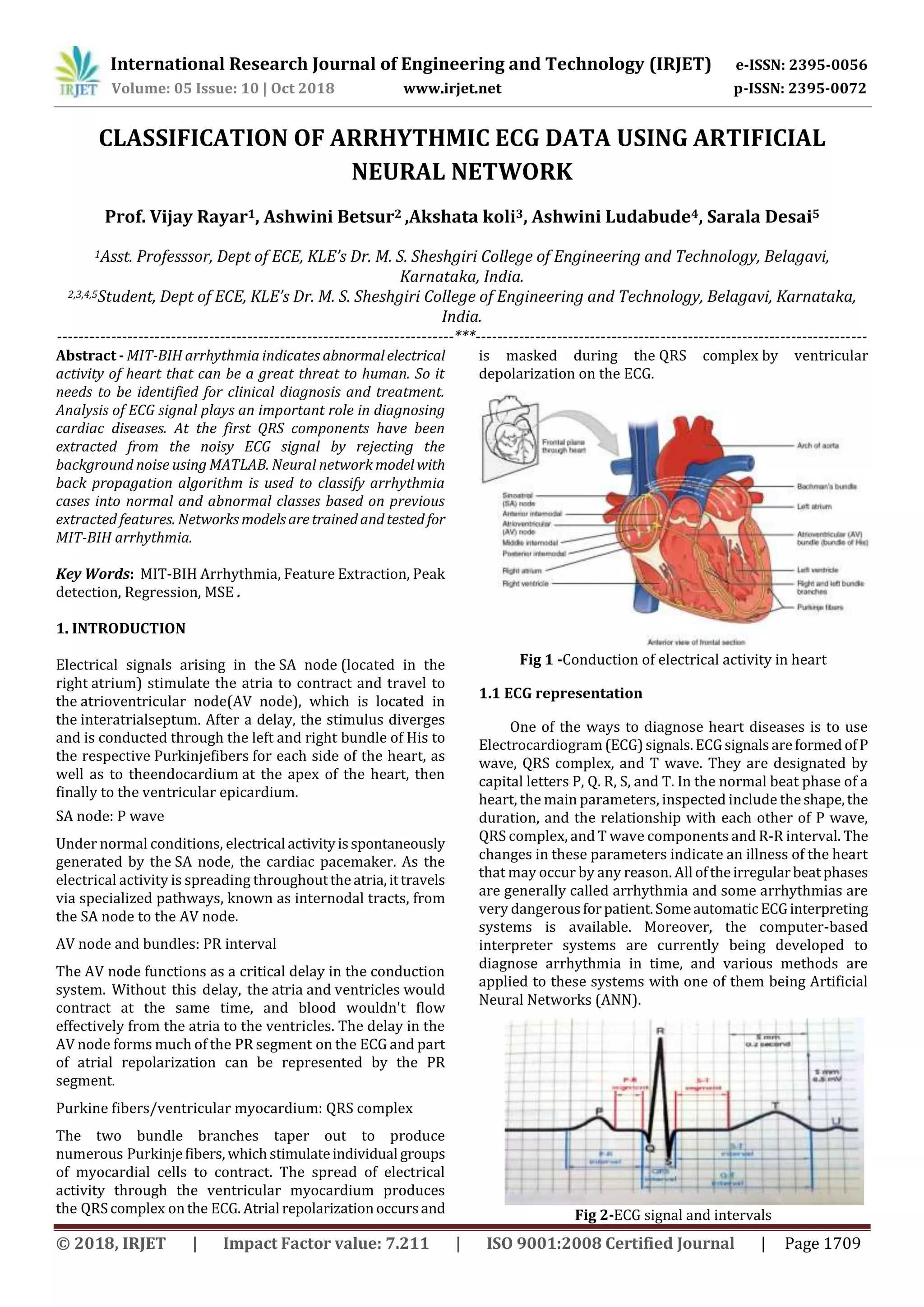 IRJET- Classification of Arrhythmic ECG Data using Artificial Neural Network | PDF