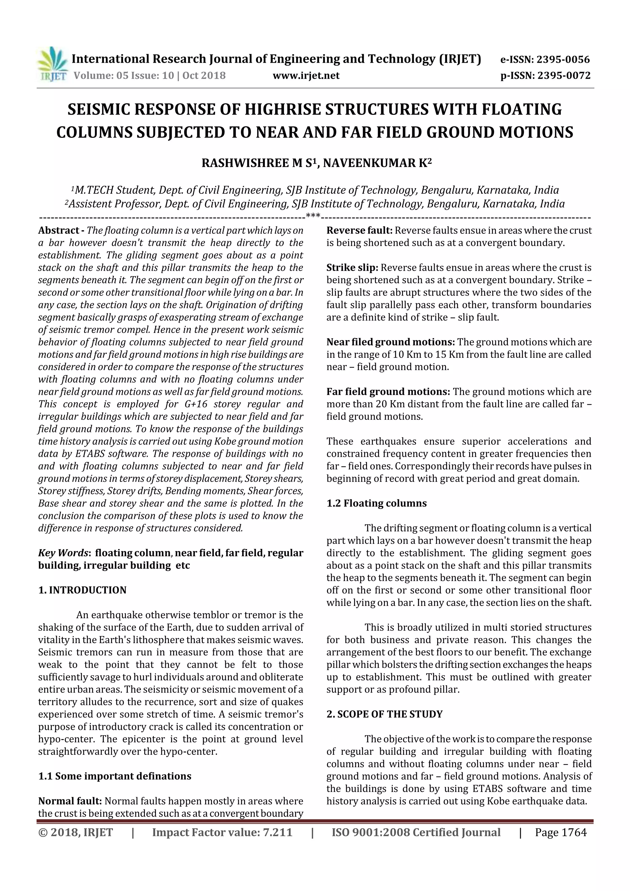 IRJET- Seismic Response of Highrise Structures with Floating Columns ...