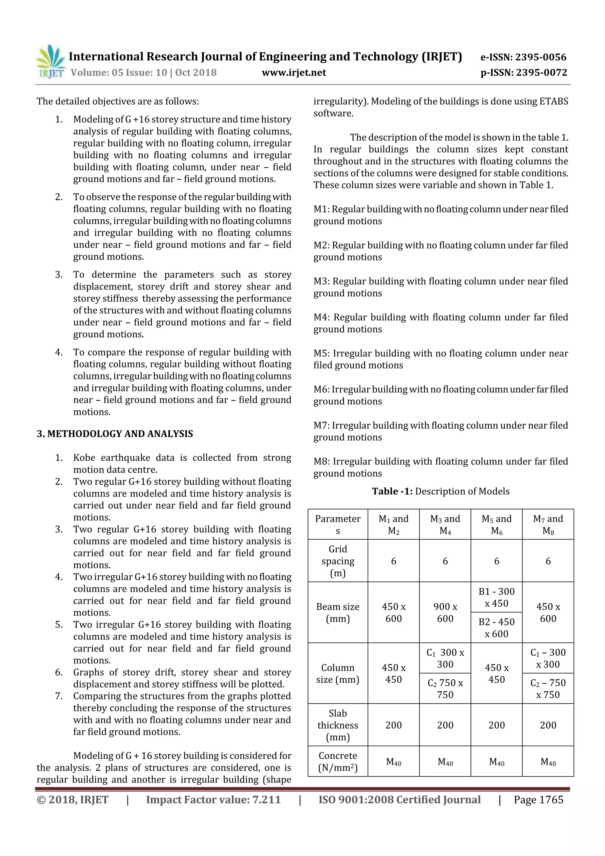 IRJET- Seismic Response of Highrise Structures with Floating Columns Subjected to Near and Far ...