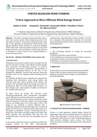 IRJET- Vortex Bledless Wind Turbine “A New Approach to More Efficient Wind Energy Source” | PDF