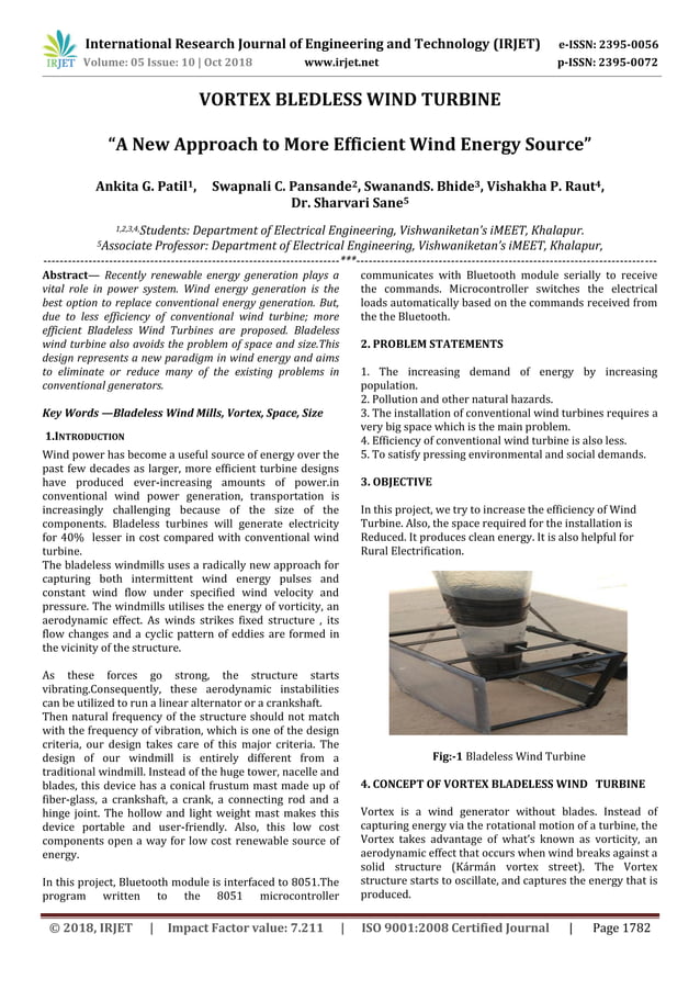 IRJET- Vortex Bledless Wind Turbine “A New Approach to More Efficient ...