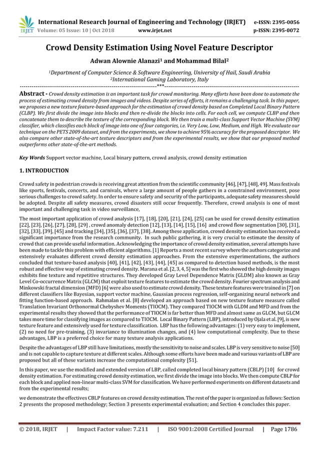 IRJET- Crowd Density Estimation using Novel Feature Descriptor | PDF