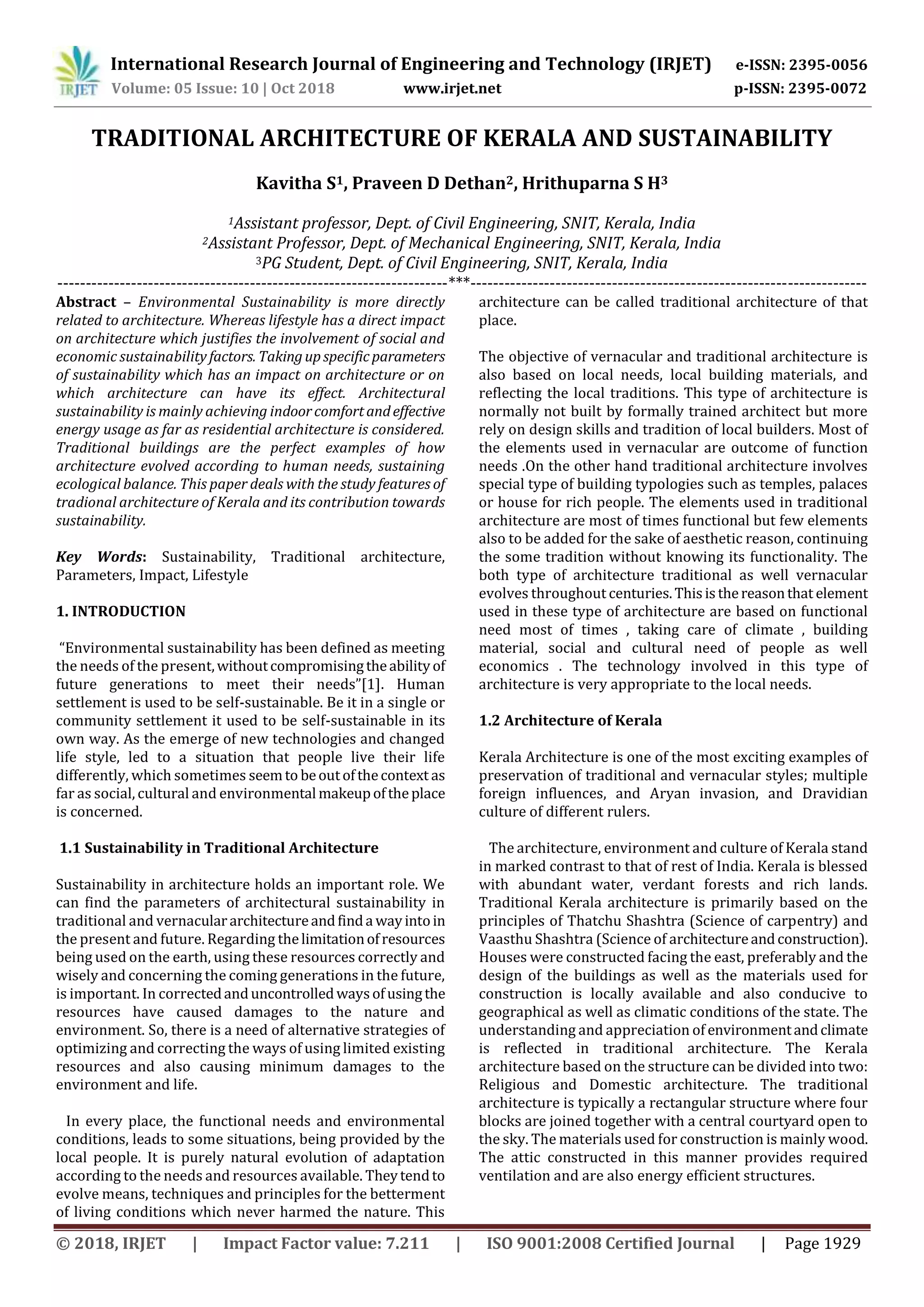 IRJET- Traditional Architecture of Kerala and Sustainability | PDF