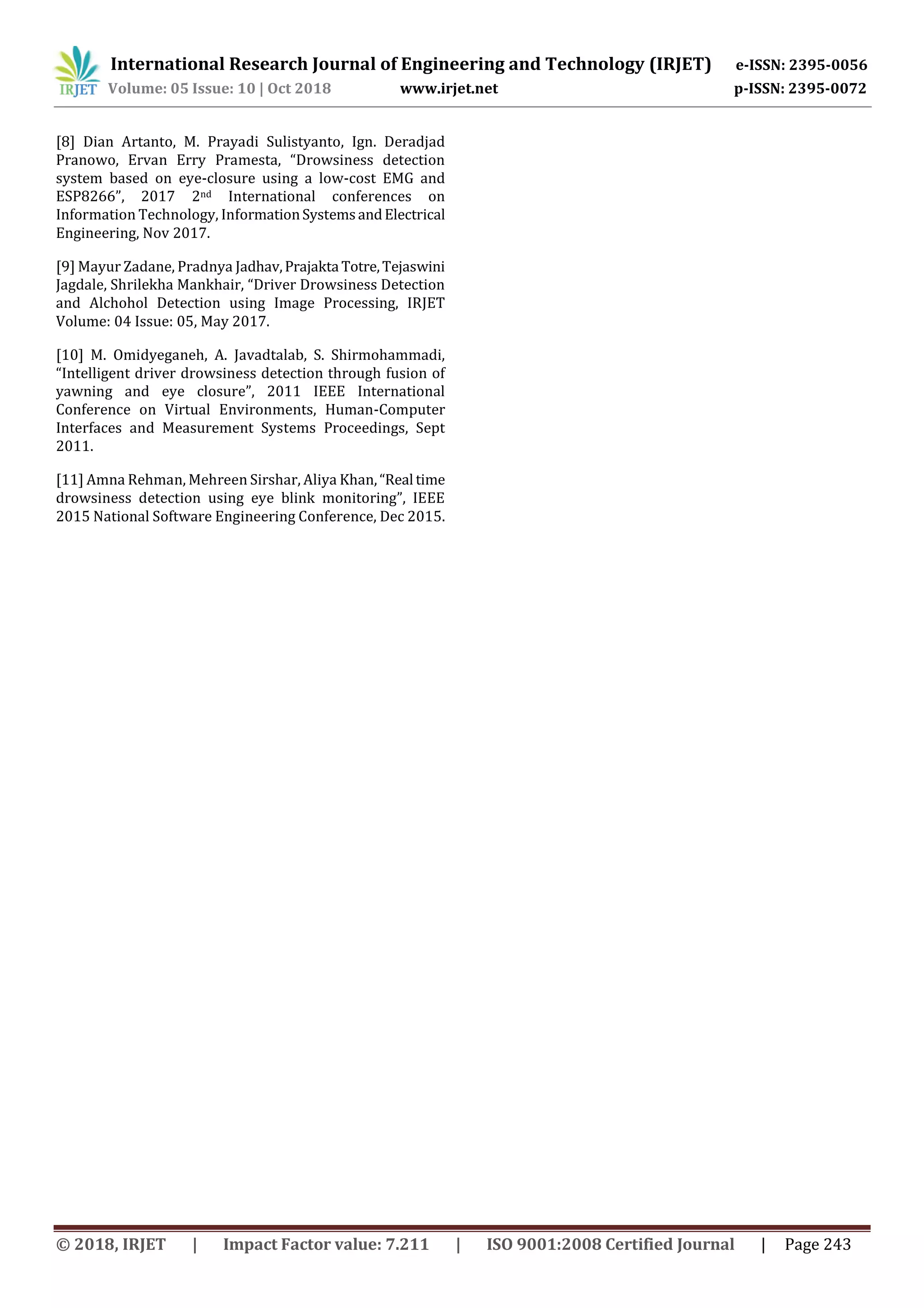 IRJET- Driver Drowsiness Detection and Autobraking System for Accident Prevention | PDF