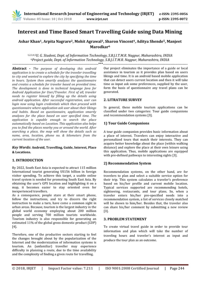 IRJET- Interest and Time Based Smart Travelling Guide using Data Mining | PDF