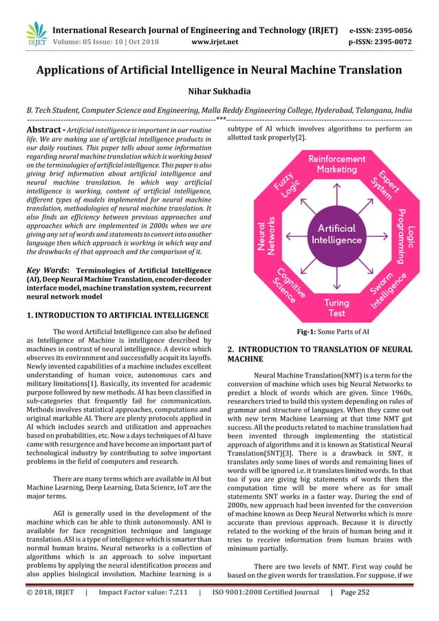 IRJET- Applications of Artificial Intelligence in Neural Machine ...