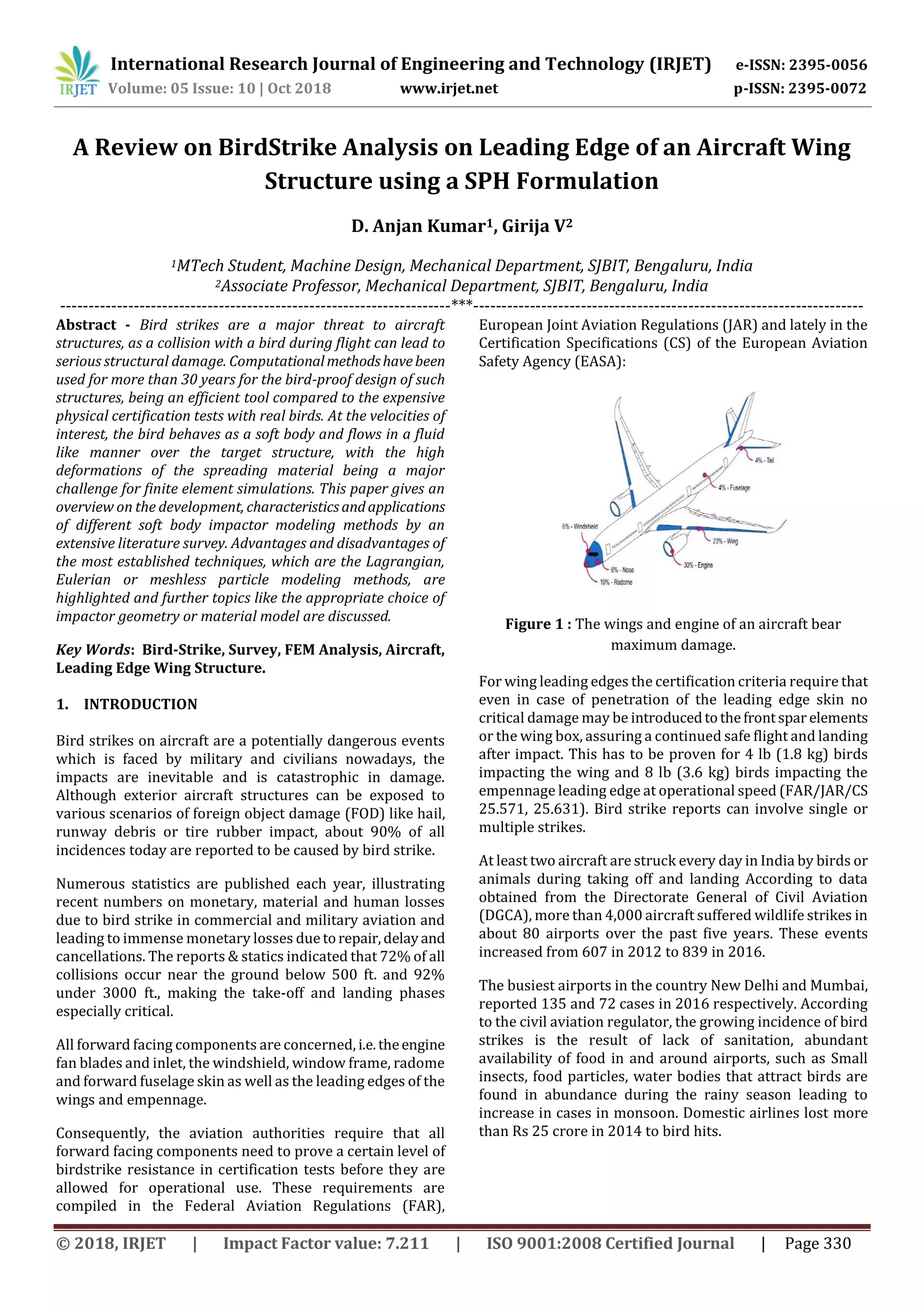 IRJET- A Review on Birdstrike Analysis on Leading Edge of an Aircraft ...