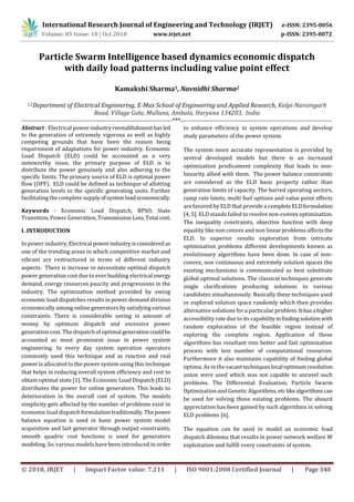 IRJET- Particle Swarm Intelligence based Dynamics Economic Dispatch with Daily Load Patterns ...