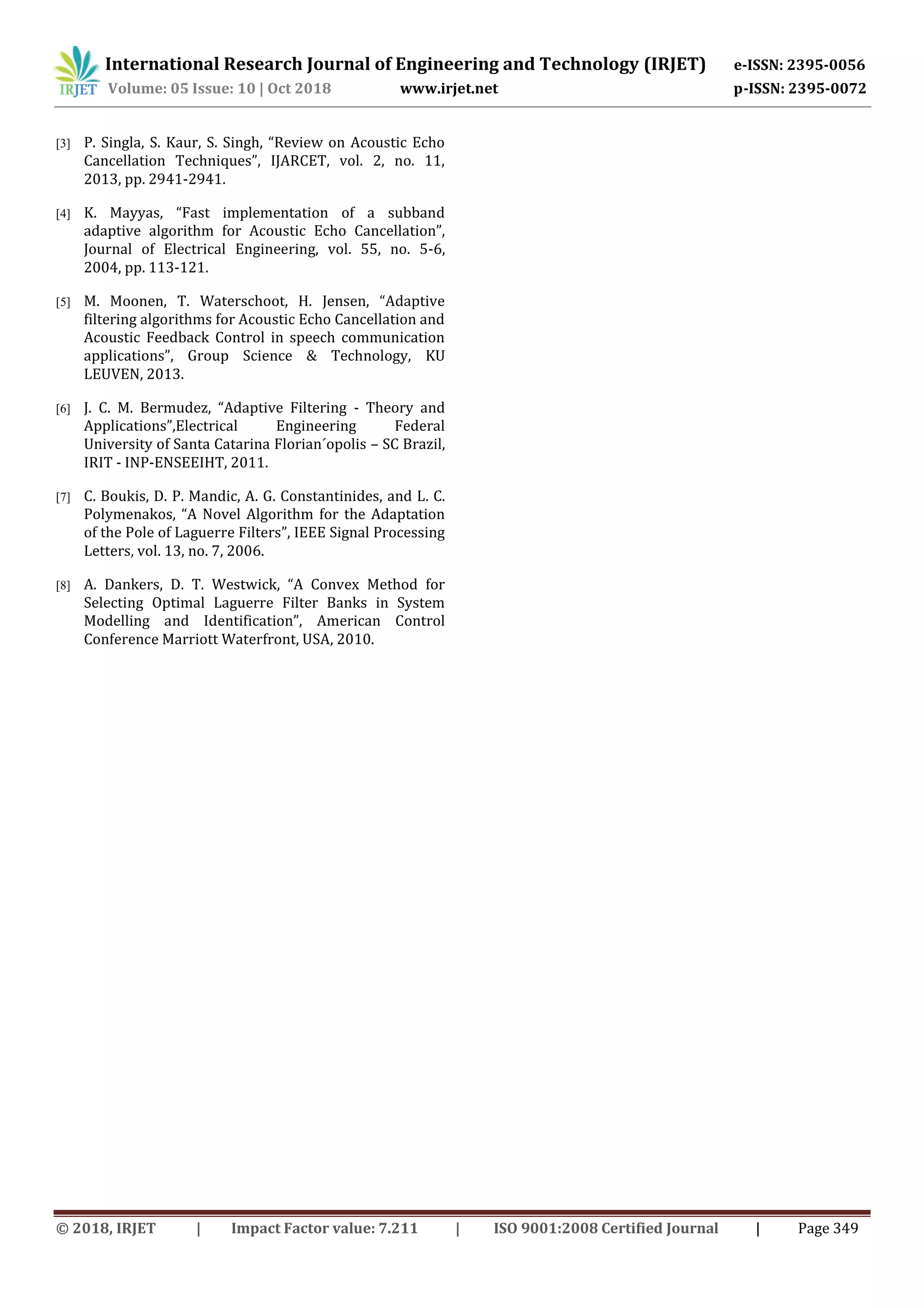 IRJET- Artificial Neural Network Algorithm for Acoustic Echo Cancellation Applications | PDF