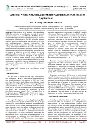 IRJET- Artificial Neural Network Algorithm for Acoustic Echo Cancellation Applications | PDF