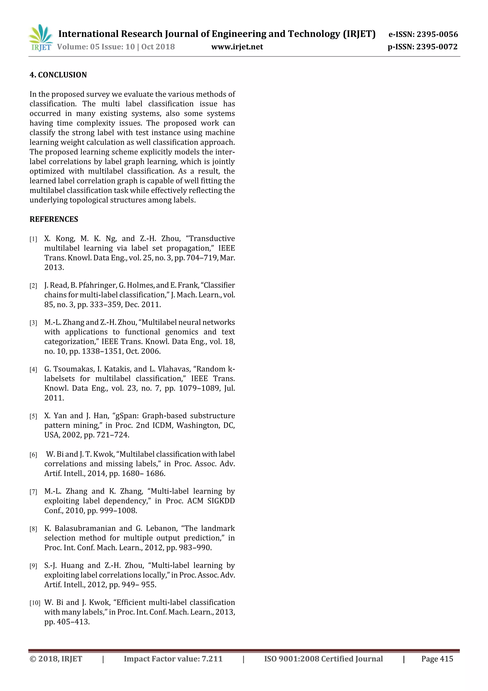 IRJET- Multi Label Document Classification Approach using Machine Learning Techniques: A Survey ...