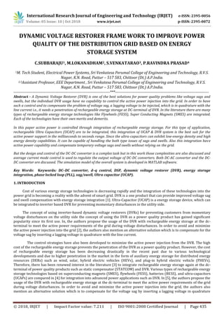 IRJET- Dynamic Voltage Restorer Frame Work to Improve Power Quality of the Distribution Grid ...