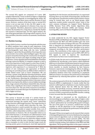 IRJET- A Survey on Classification and identification of Arrhythmia using Machine Learning ...