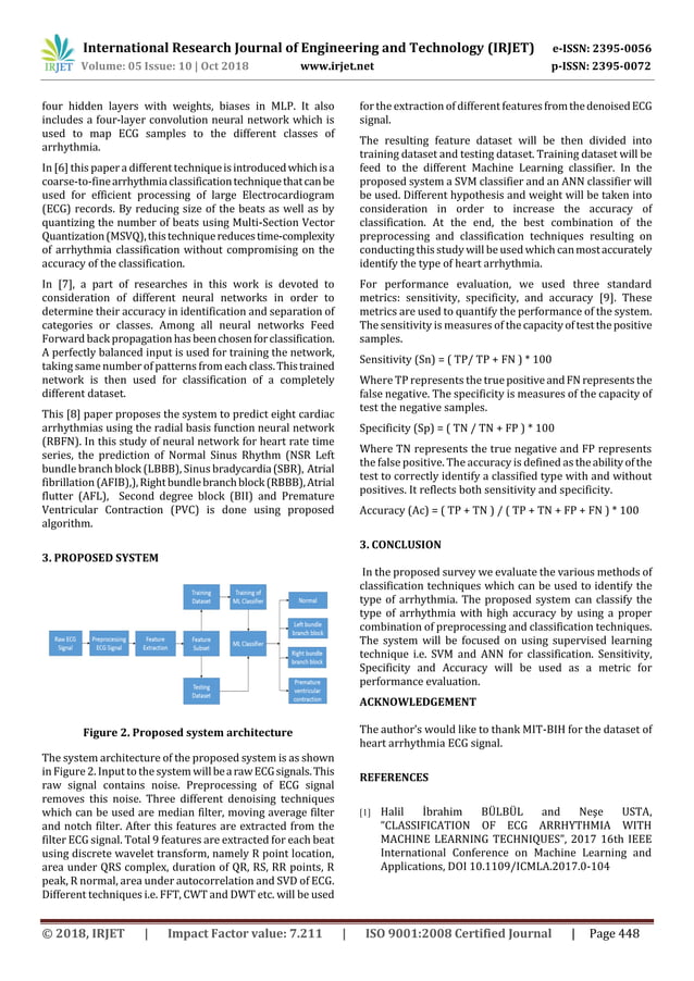 IRJET- A Survey on Classification and identification of Arrhythmia using Machine Learning ...