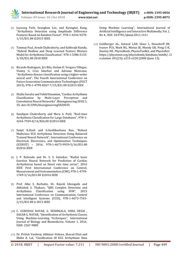 IRJET- A Survey on Classification and identification of Arrhythmia using Machine Learning ...