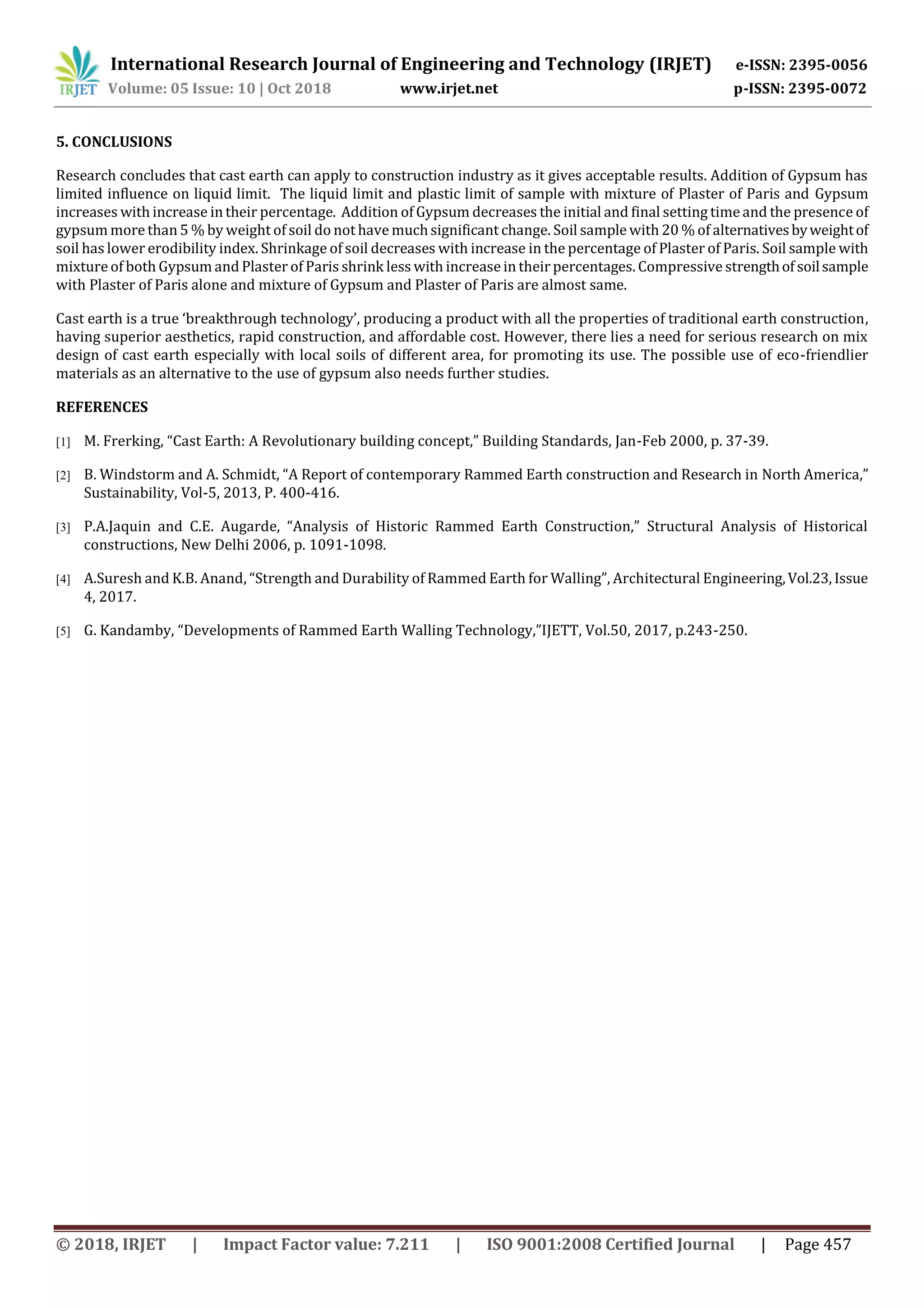 IRJET- Study of Cast Earth as a Structural Material | PDF
