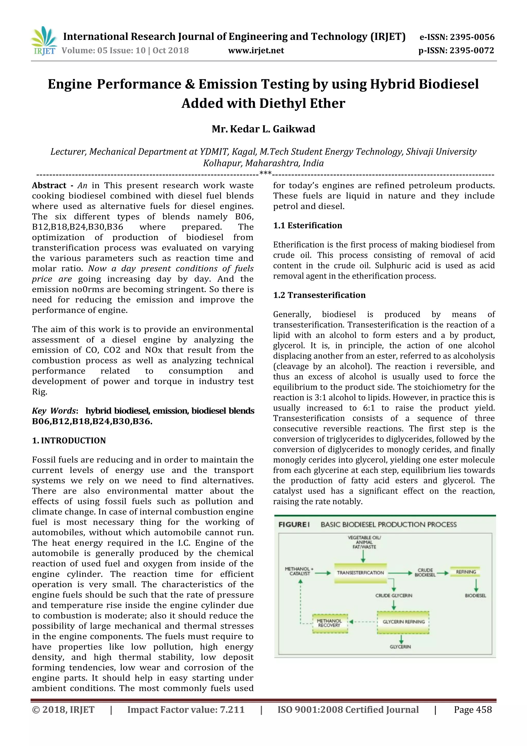 IRJET- Engine Performance and Emission Testing by using Hybrid ...
